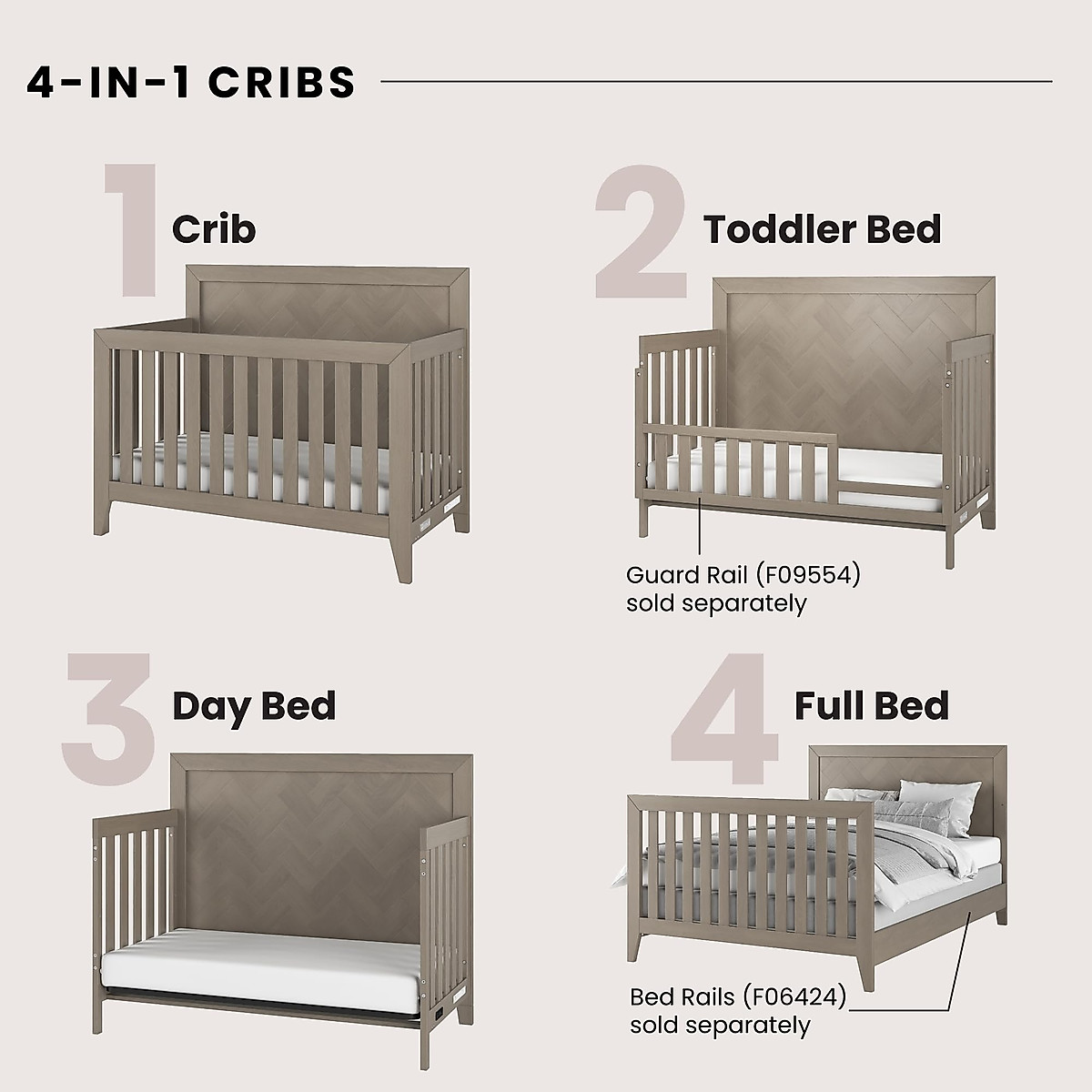Child Craft Kieran Crib, Double Dresser and Chest Nursery Set, 3-Piece, Includes 4-in-1 Convertible Crib, Dresser and Chest, Grows with Your Baby (Crescent Gray)