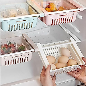 YIWULA 4PCS Drawer for Fridge Kitchen Organizer Refrigerator Storage Rack Fridge Freezer Shelf Holder Pull-Out Drawer Space (Beige+Pink)