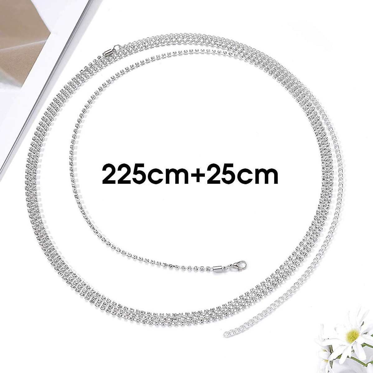 Reetan Boho Crystal Waist Chain Silver Belly Chain Body Chain Rave Body Jewelry Party Nightclub Body Accessories for Women and Girls (Set1-Layered Crystal)