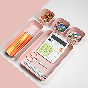 Backerysupply Set Of 12 Pink Color Plastic Desk Drawer Organizers For Makeup Bathroom Office Kitchen Vanity Drawer Storage Box Container