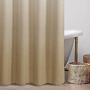 BOODII Tan Linen Shower Curtain with Snap in Liner Heavy Duty 200GSM Textured Beige Farmhouse Rustic Shower Curtain with See Through Top Window Cream Double Shower Curtain Burlap Country Style 72x72
