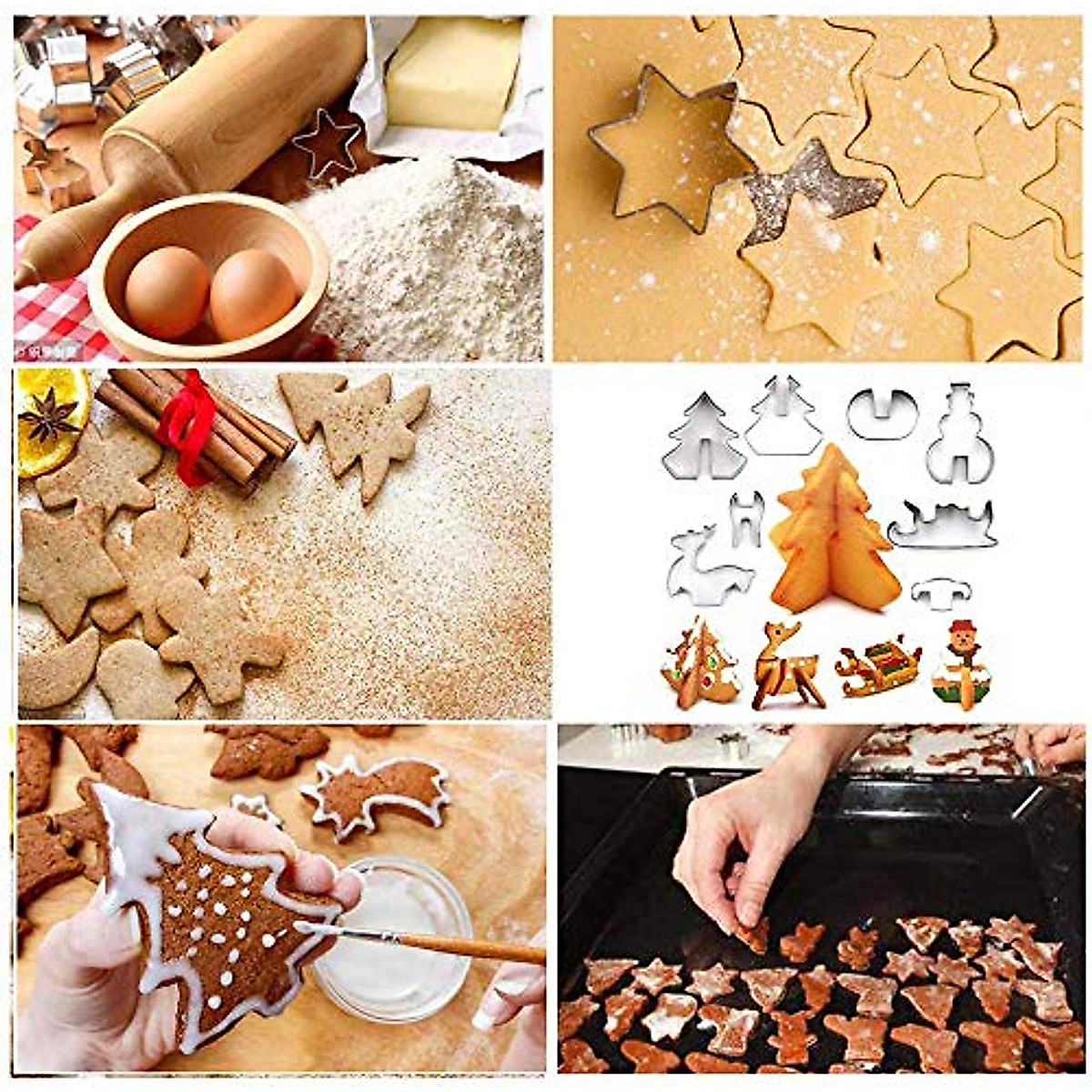 3D Christmas House Cookie Cutter Set, Gingerbread House Cutters Kit, Festive Xmas Stainless Steel Biscuit Cutter Set, Including Christmas Tree, Snowman, Reindeer, Sled Shapes, Gift Box Package(18pcs)