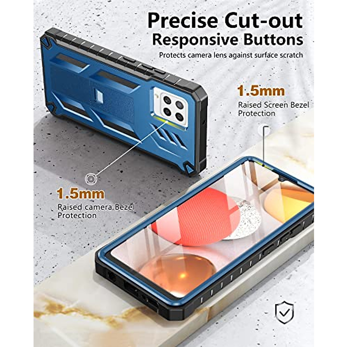 SOiOS for Samsung Galaxy A42-5G Case: TPU Soft Shockproof Protection | Hard Armor Design Shell - Heavy Duty Military Grade Drop Proof Durable Cell Phone Protective Cover with Kickstand for A42 Blue