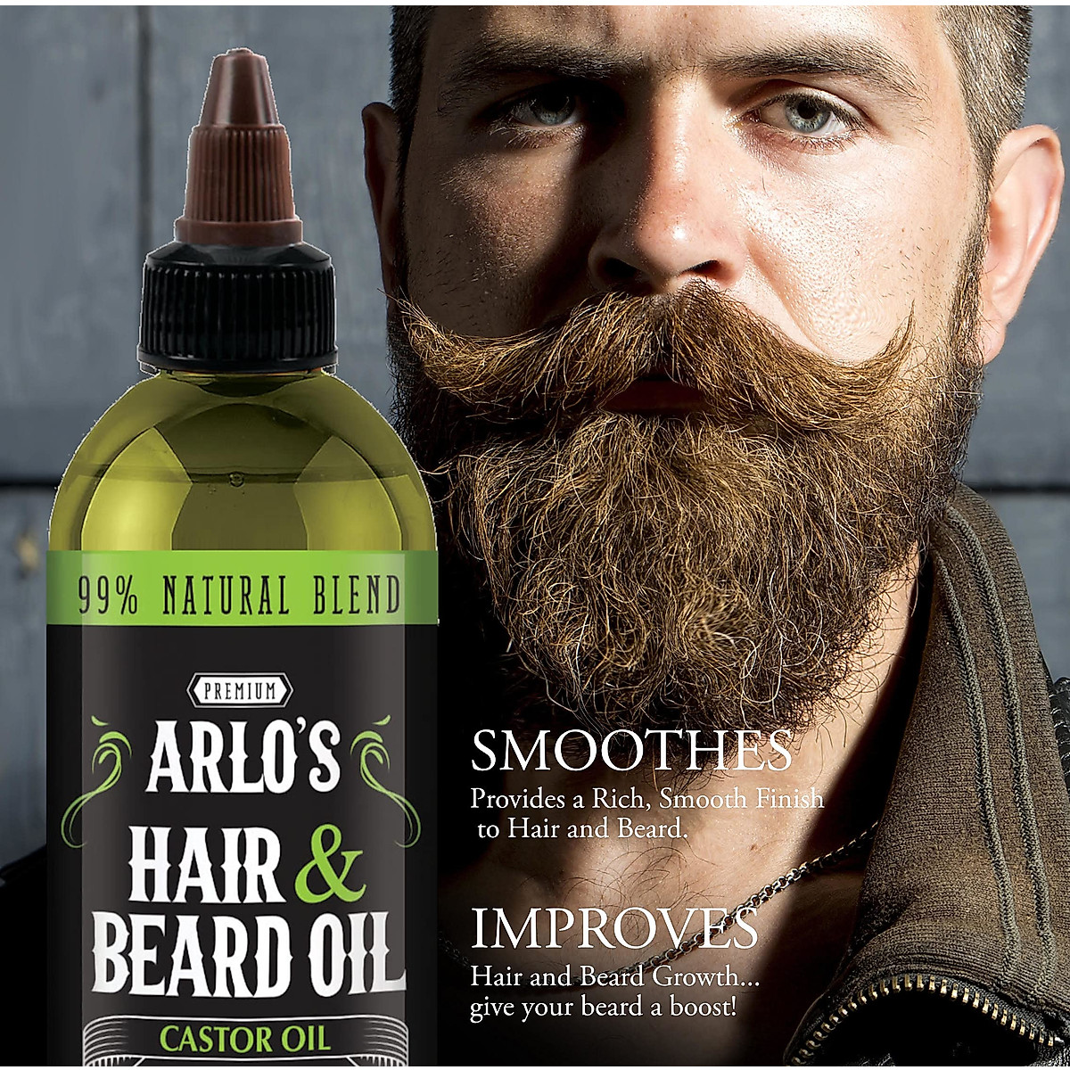 Arlo's Hair and Beard Oil with Castor Oil 8 oz. - Hair Oil, Mustache Oil and Beard Oil Growth