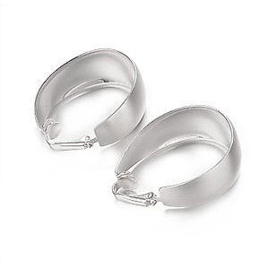 Yoursfs Silver Clip Thick Hoop Earrings For Women Clip On Platinum Plated Non Pierced Ears 35mm Large Earring