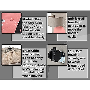 ECOWAN LIVING 48L Slim Laundry Basket with Wheels, Rolling Foldable Laundry Hamper, Narrow Corner Dirty Clothes Hamper, Collapsible Laundry Bin, Thin, Tall, Waterproof (Beige)