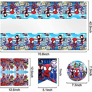 50pcs Spidey and His Amazing Friends Birthday Party Supplies Decorations, 24 Plates, 24 Napkins, 1 Tablecloth and 1 Pull Flag, Birthday Party Favors for Kids Boys Girls
