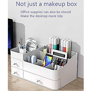 Bemgue Makeup Organizer for Vanity, Large Capacity Desk Organizer with Drawers for Cosmetics, Lipsticks, Jewelry, Nail Care, Skincare, Ideal for Bedroom and Bathroom Countertops - White