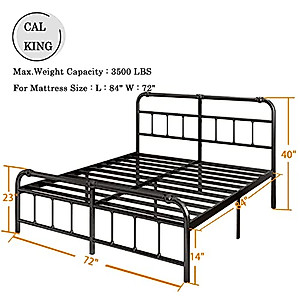 THEOCORATE California King Bed Frame with Headboard and Footboard,14 Inch High 3500lbs Support Metal Platform with Storage,No Box Spring Needed,Noise Free,Anti-Slip,Easy Assembly,Black