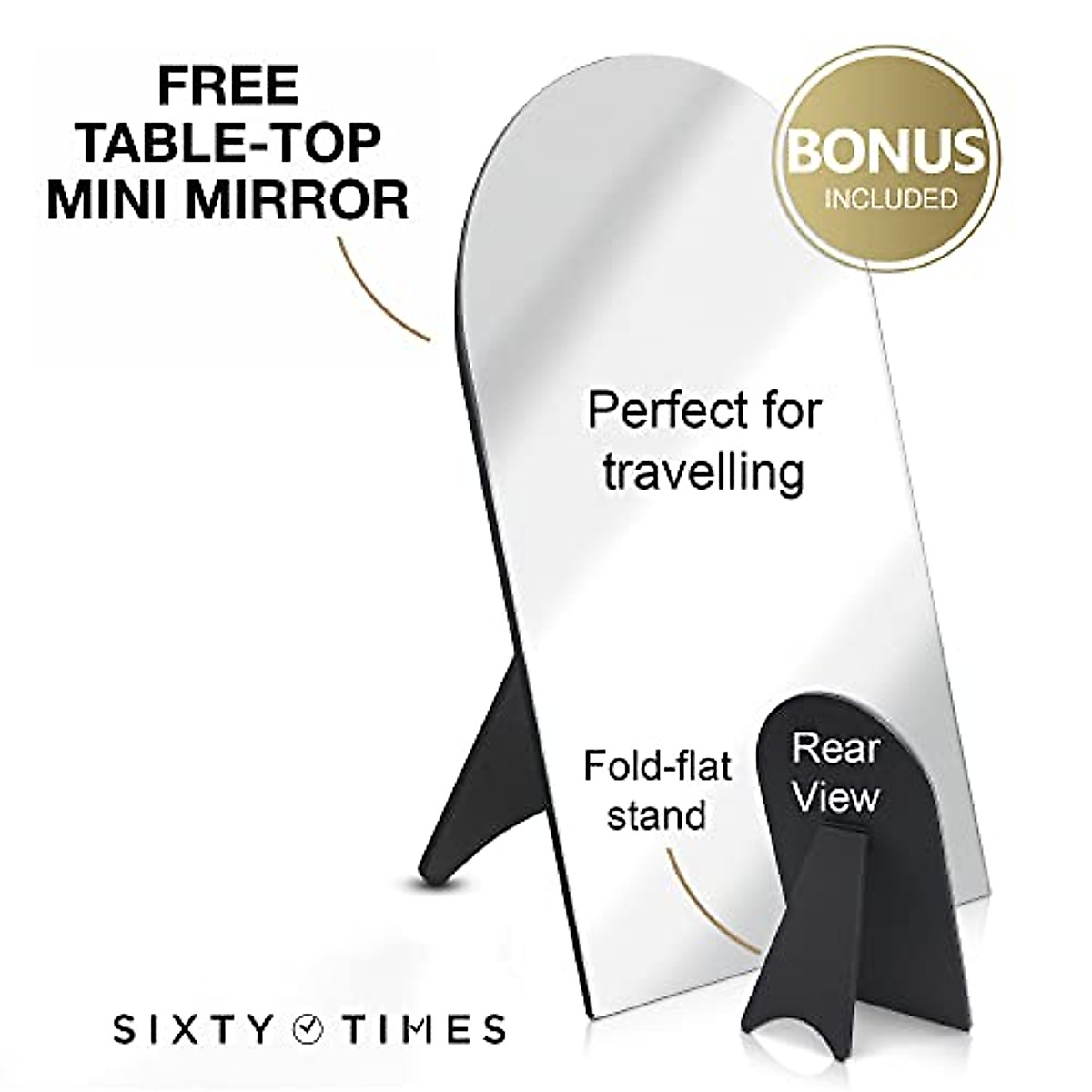 Sixty Times - Arch Mirror - 24" x 36" Inch - Black Arched Mirror, Wall Mounted, Boho or Modern Bathroom, Wall Decor for Entry, Hallway or Mantle Fireplace