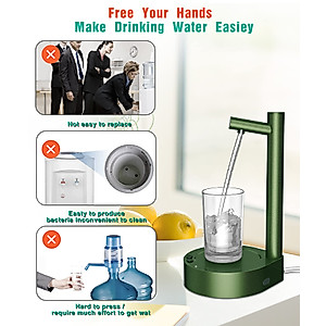 Green Portable Desktop Water Pump for 5 Gallon Bottle - Bedside Dispenser for Home, Office, Outdoor