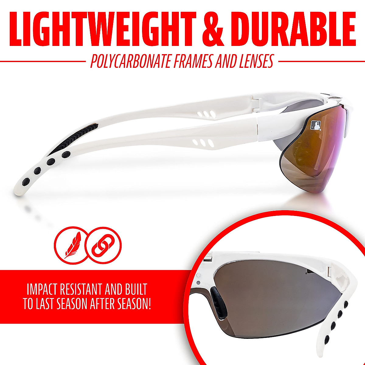 Franklin Sports Oval MLB WHT DLX FLIP-UP Sunglasses, White, 147mm