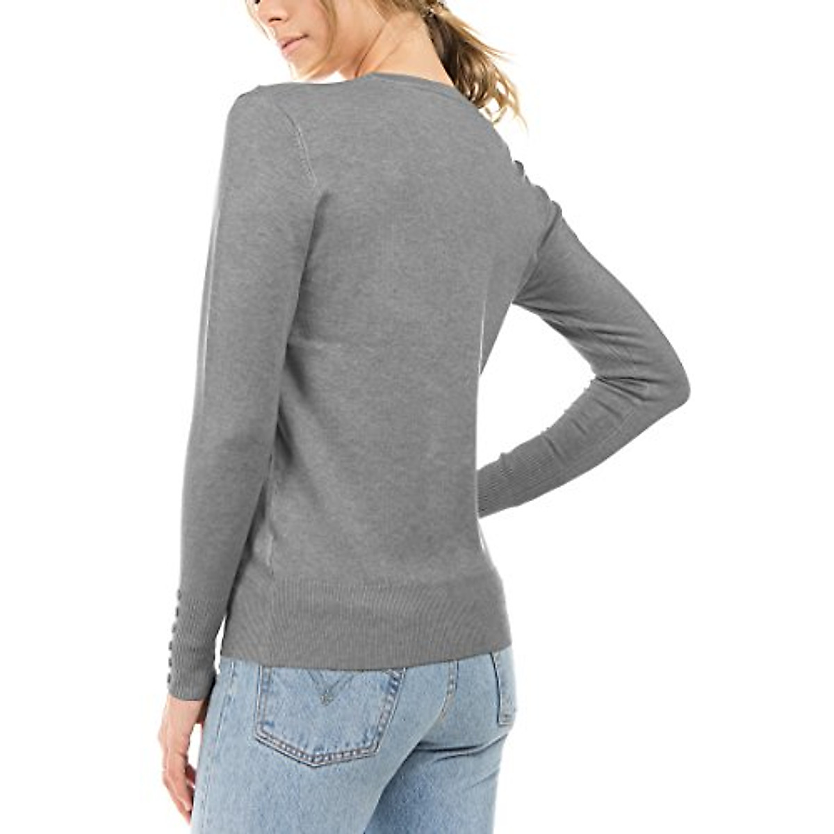 CIELO Women's Regular Solid Cardigan with Decorative Buttons, H Grey, Large