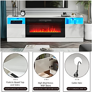 Breezestival Fireplace TV Stand with 36" Electric Fireplace,Entertainment Center with LED Light, Modern Wood Texture with Highlight Storage Cabinet for TVs Up to 80", 70 inches,White