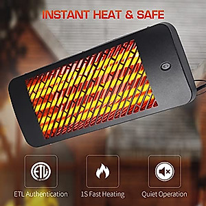 HUMSURE Electric Quartz Tube Wall Mount Infrared Patio Heater 1500w, Waterproof And Lightweight For Dining Room, Patio, Backyard, Garage And Deck, Standard, Black