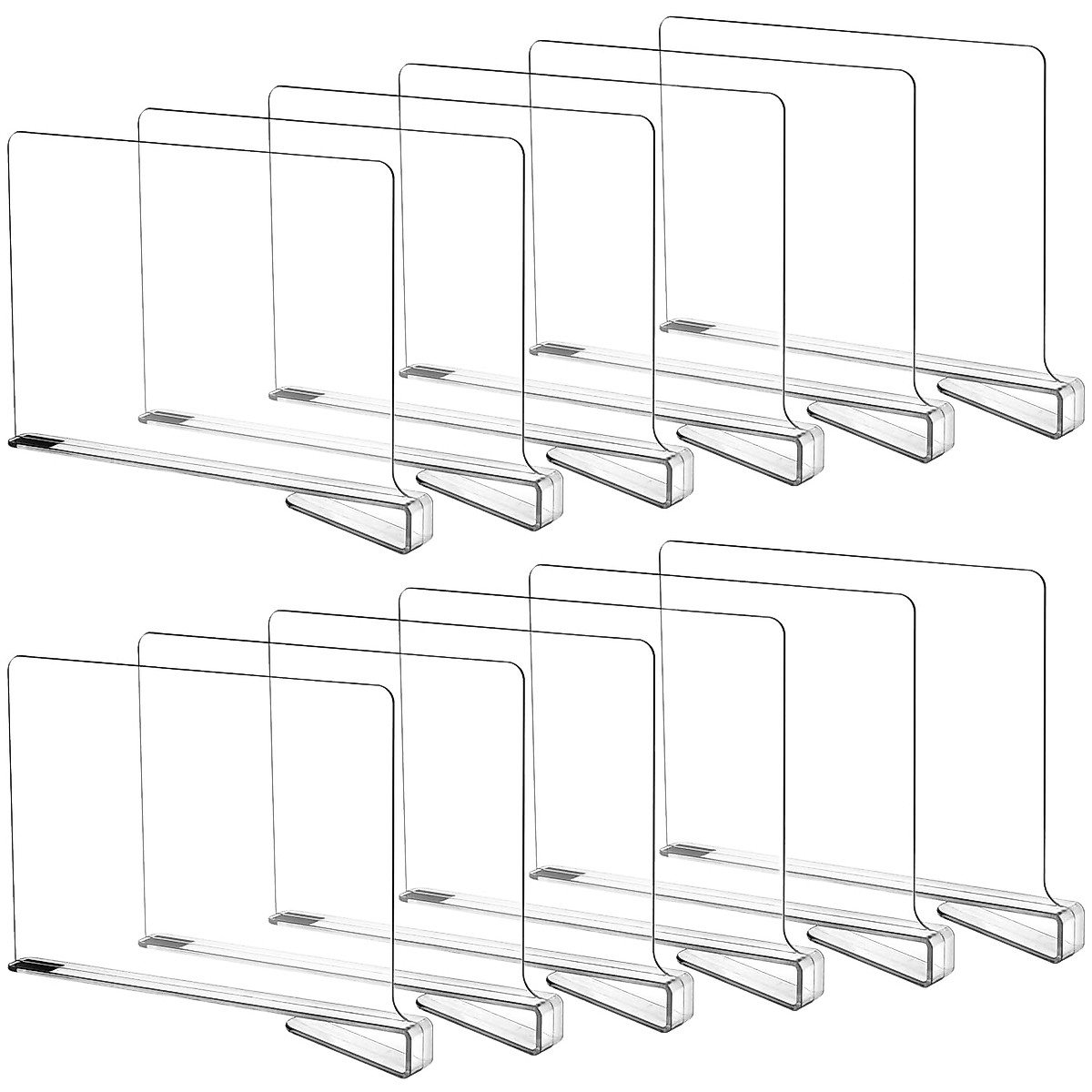 QWORK Clear Acrylic Shelf Dividers for Closets (12 Pack) – 8" x 12", Shelf Dividers, Purses Separators