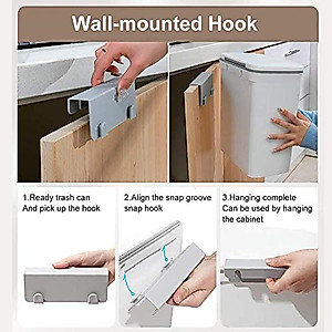 YEARCHY Hanging Trash Can with Lid 2.4 Gallon Hanging Garbage Can for Counter Top or Under Sink Kitchen Cabinet Door Mounted Trash Can Bathroom Office Camping (11.6"x10.2"x 6.3", Grey)