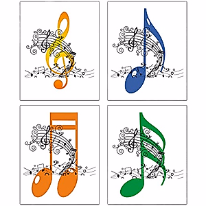 Music Note Wall Decor Canvas Posters, Music Wall Art, Music Classroom Wall Decor, Music Elements Art Print for Music Room Bedroom Home Decorations, Gift for Music Lovers, Set of 4 - (8"x10" Unframed)
