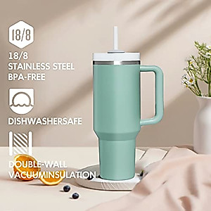 ANNA QUEEN 40 oz Tumbler With Handle and Straw Lid,Quencher H2.0 Vacuum Stainless Steel Insulated Tumblers,Insulated Cup,Travel Mug Iced Coffee Cup,Heat,Travel Mug for Hot and Cold Beverages