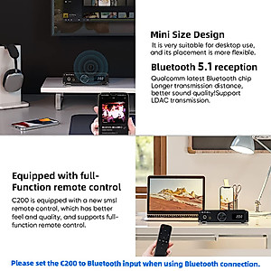 SMSL C200 Balanced Headphone Amplifier, XMOS ES9038Q2M HiFi DAC Amp, USB/Bluetooth/OPT/COAX to RCA/TRS Balanced Out, 4.4mm/6.35mm Jack DSD512 32Bit/768kHz Desktop Home Audio Amp for Switch XBOX PS5