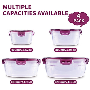 Today's Present Food Storage Container with Lids Set For 4, Plastic Mixing Bowls, Airtight Stackable Leakproof Reusable Storage Containers for Kitchen, BPA Free, Microwave, Freezer, Dishwasher Safe