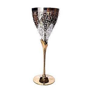 Tuzech Wine Champagne Whisky Glasses - Pure Handmade Silver Plated Engraved Premium Goblet | Champagne Flutes Coupes | Party Glass Dining Set Cutlery, Business Gift – (10 OZ 2 piece)