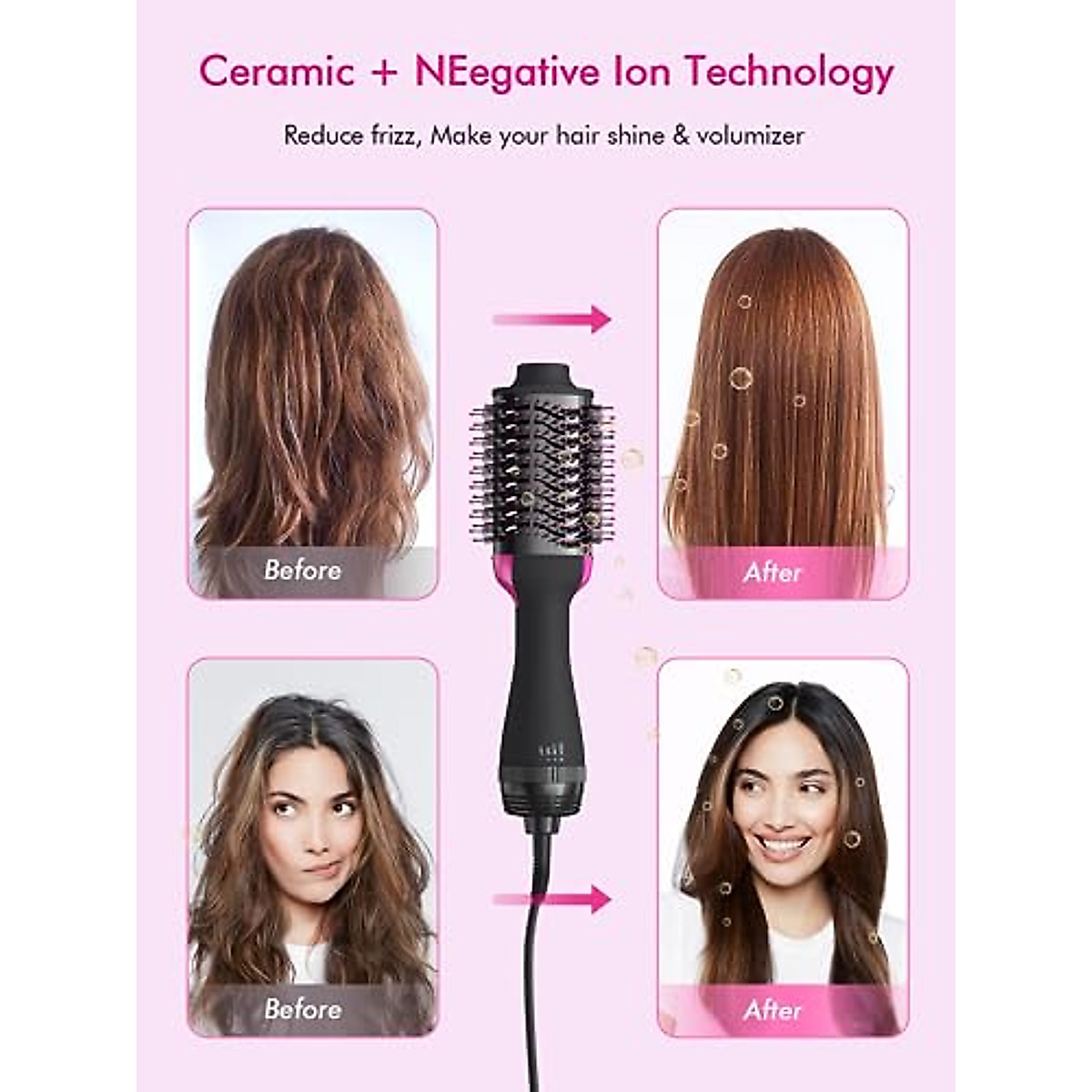 Hair Dryer Brush Blow Dryer: Hot Air Brush One-Step Hairdryer and Styler Volumizer for Drying Volumizing Smoothing Women Hair Oval Barrel - Heated Hair Brush Dryer