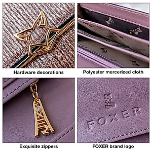 FOXER Glitter Bifold Wallets for Women, Split Cowhide Gift Box Packing Ladies Leather Clutch Purses with Zipper Coin Pocket Women's Credit Card Holder Womens Shiny Evening Wallet Sparkling Rose Gold