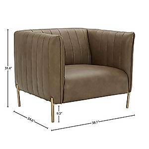 Amazon Brand - Rivet Frederick Mid-Century Channel Tufted Living Room Chair, Taupe Leather, 34.6" D x 38.1" W x 31.4" H