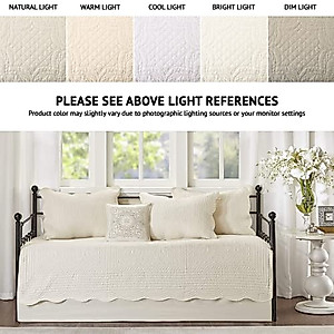 Madison Park Tuscany Daybed Cover Set-Trendy Damask Quilting with Scalloped Edges All Season Luxury Bedding with Bedskirt, Matching Shams, Decorative Pillow, Cream, 39"x75", 6 Piece