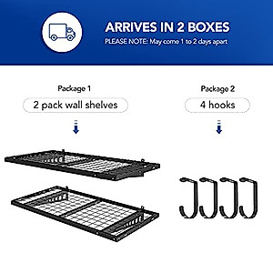 FLEXIMOUNTS 2-PACK 2x4ft Garage Shelving with Hooks 24-inch-by-48-inch Bike Storage Rack, Black