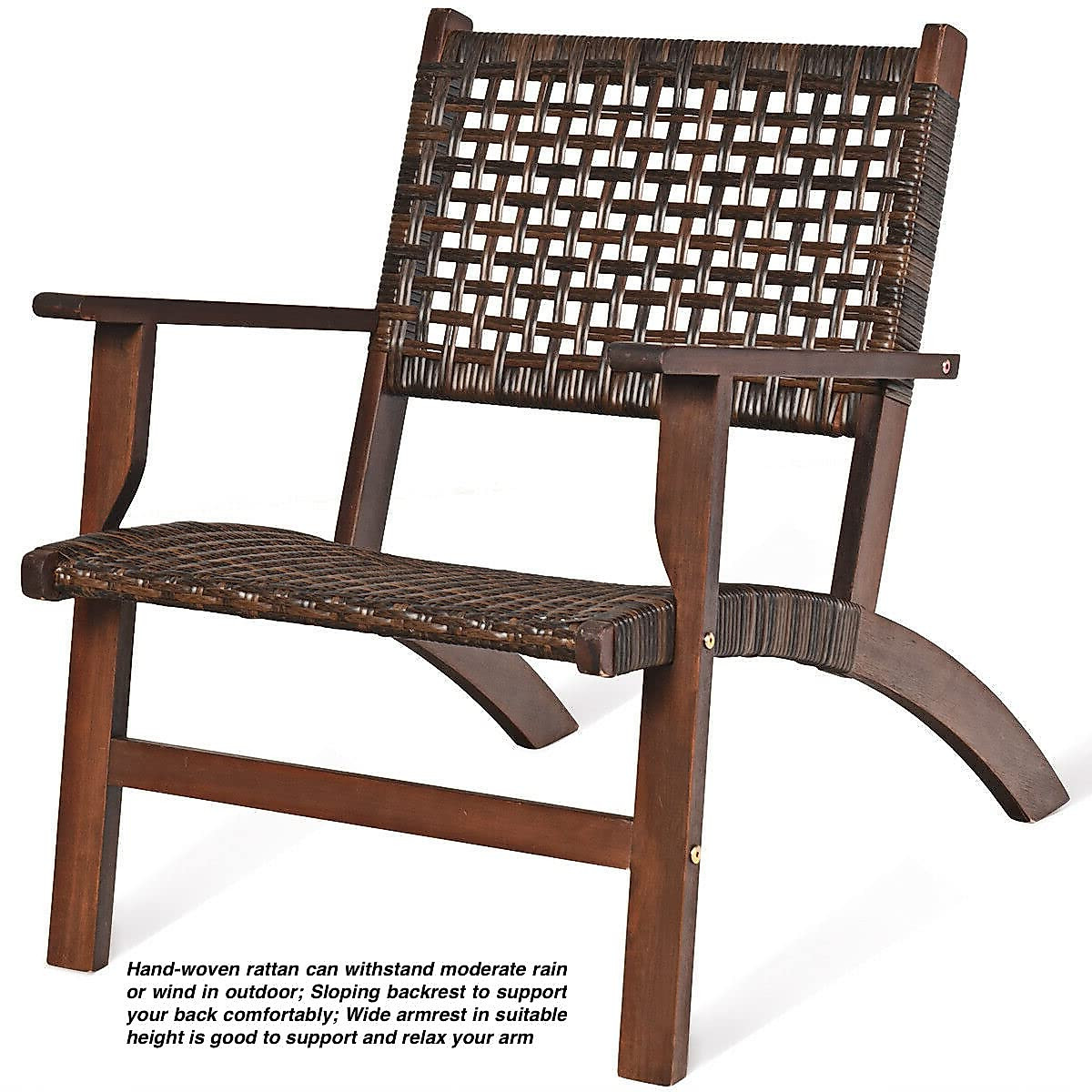 3PCS Outdoor Furniture Set Patio Conversations Set 2 Armchairs with Coffee Table Wide Armrest Tight Hand Woven Rattan Sloping Backrest Curved Chair Seat Perfect for Garden Balcony Poolside Use