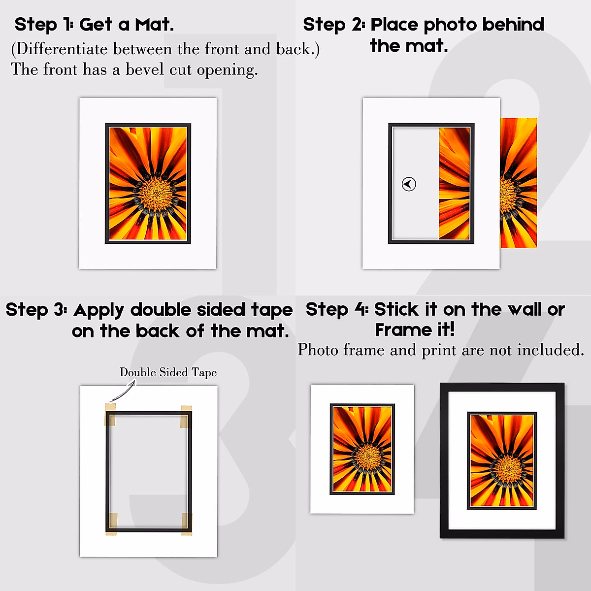 Golden State Art, 11x14 Double Mats for 8x10 - for Photos, Pictures, Frames - Acid-Free, 5 Pack, White Over Black