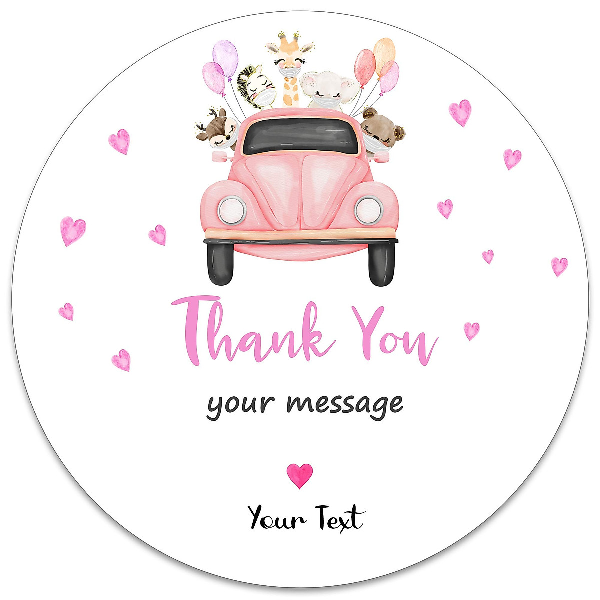 Baby Shower Favors Custom Stickers - Set of 36 Personalized Baby Shower Thank You Gifts Self Adhesive Flat Sheet 2 Inch Round Labels for Drive by Blue Baby Boy Shower Favors Theme (Pink)