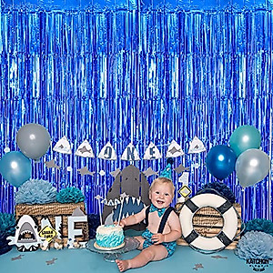 XtraLarge, Blue Foil Fringe Curtain - 8x3.2 Feet, Pack of 2 | Huge Silver 1 Balloon for First Birthday - Pack of 22 | Blue Fringe Curtain, First Birthday Balloons for 1st Birthday Decorations for Boys