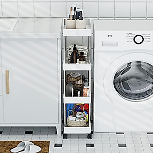 OTK Storage Cart 4 Tier Mobile Shelving Unit Organizer, Utility Rolling Shelf Cart with Wheels for Bathroom Kitchen Bedroom Office Laundry Narrow Places, White