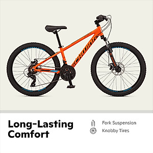 Schwinn High Timber ALX Mountain Bike for Youth Boys Girls, 24-Inch Wheels, 21-Speeds, Front Suspension, Aluminum Frame, Mechanical Disc Brakes, Orange