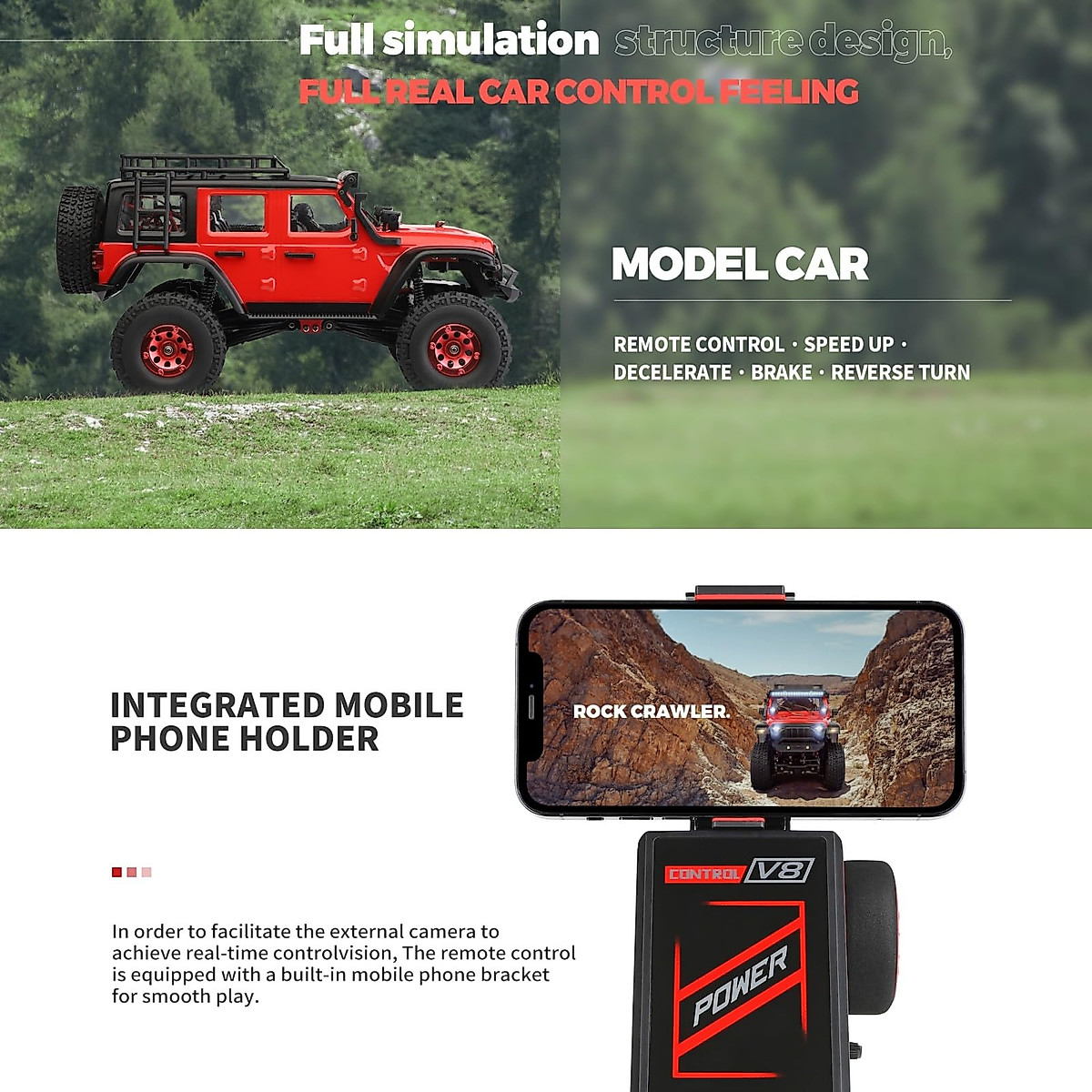 HTLNUZD 1/24 RC Truck 2428 4WD Electric RC Rock Crawler with LED Light 130 Carbon Brush Motor 3KM/H All Terrain Off Road Racing Car for Christmas,Festival Gift