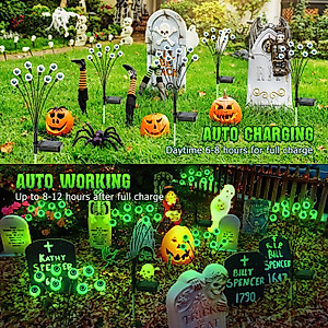 Outdoor Halloween Decorations Outside Solar Lights, 2PACKS 16 Scary Eyeball LED Green Eyeball Swaying Firefly Lights,Waterproof Solar Halloween Path Lights for Yard/Garden/Lawn/Party Decor