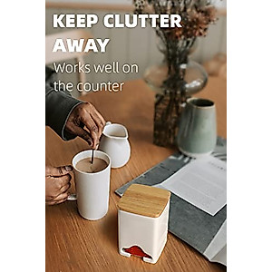 QUXIJA Ceramic Tea Bag Storage Organizer Caddy Holder with Lid (White)