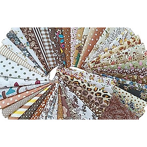 50PCS 4 X4 Inches Different Patterns Brown Cotton Craft Printed Fabric DIY Handmade Material Set Bundle Patchwork Squares for Home Crafts Sewing Scrapbooking Quilting