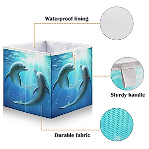 Kigai Dolphins Cube Storage Bins - 11x11x11 in Large Foldable Cubes Organizer Storage Basket for Home Office, Nursery, Shelf, Closet