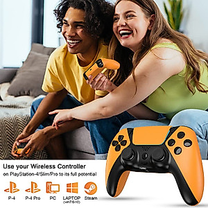 Ymir Control for PS4 Controller, TOPAD Elite Mando for Playstation 4 Controller with Turbo / 2 Back Paddles / 3D Joystick ,Scuf Pa4 Wireless Remote Compatible with PS4/Slim/Pro/Steam/PC Game,Orange