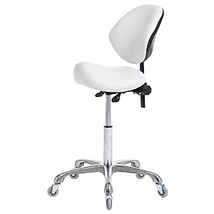 FRNIAMC Ergonomic Saddle Stool Rolling Adjustable, Hydraulic Heavy-Duty (350 lbs) Stool Chair for Dental Lab Salon Massage Studio Office(White, With Backrest)