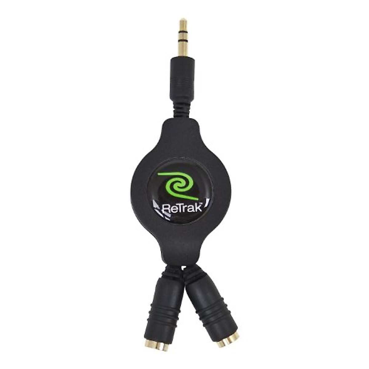 ReTrak Retractable Headphone Splitter, Black (ETCABLESPLBLK)