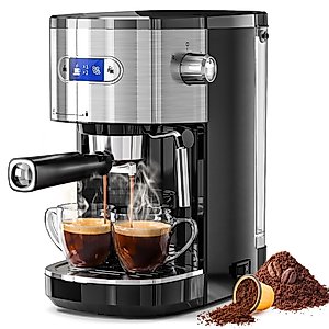 Kismile Espresso Machines 20-Bar,Professional Espresso Maker with Milk Frother Steam Wand and Capsule Compatible,Espresso Coffee Machines with Removable Water Tank for Latte &Cappuccino(BLACK)