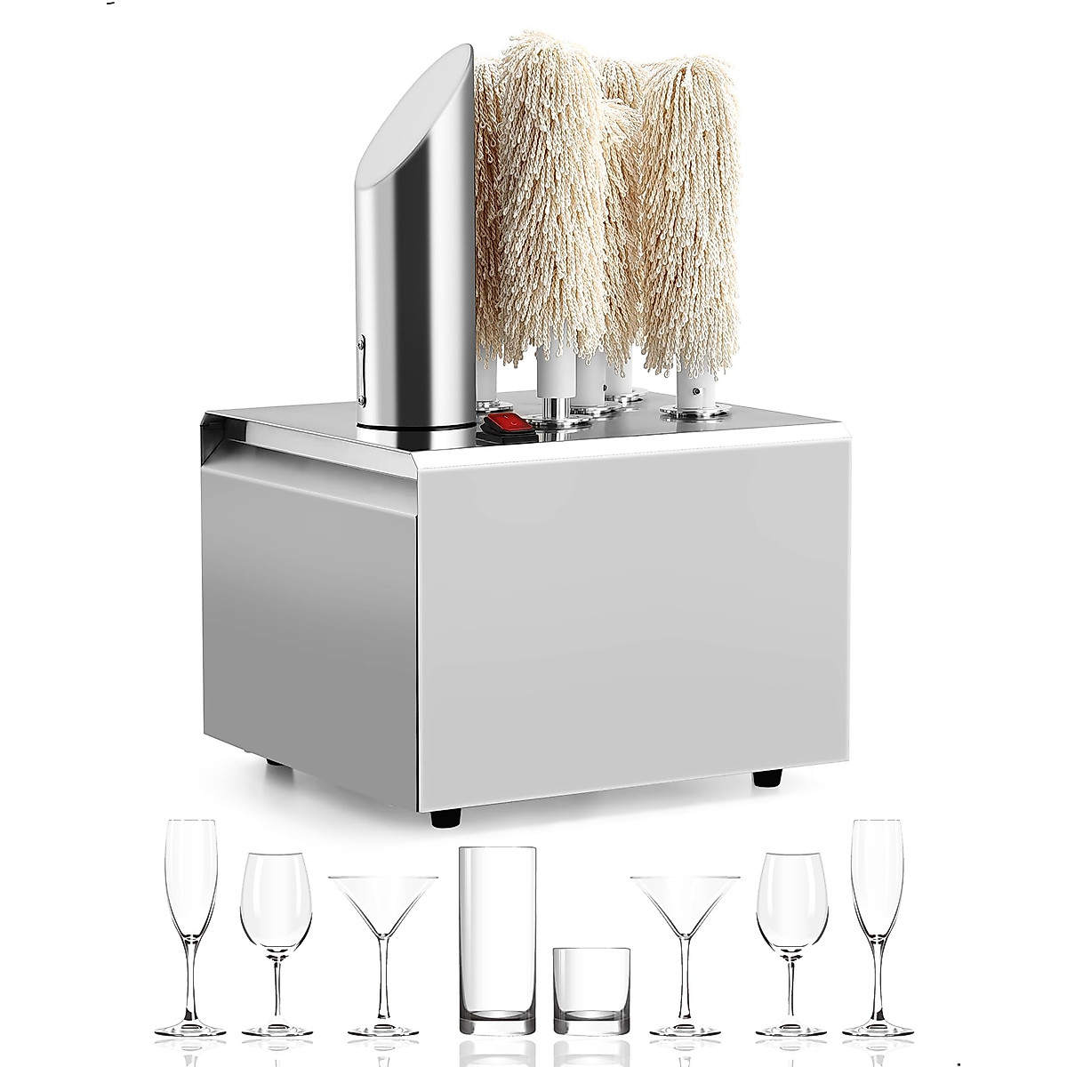 GAOMON Electric Wine Glass Polisher with 5 Pure Cotton Brushes and A High-power Heater, Stainless Steel Commercial Glass Polisher, Suitable for Bars, Kitchens and Restaurants