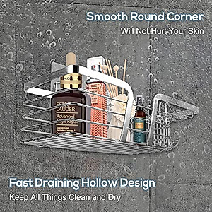 BA-BOLING 1-Pack Single Man/Woman Small Bathroom Shower Caddy Storage Rack with Soap Holder & Hooks, Hanging Adhesive, Tear & Paste, 304 Stainless Steel, Silver