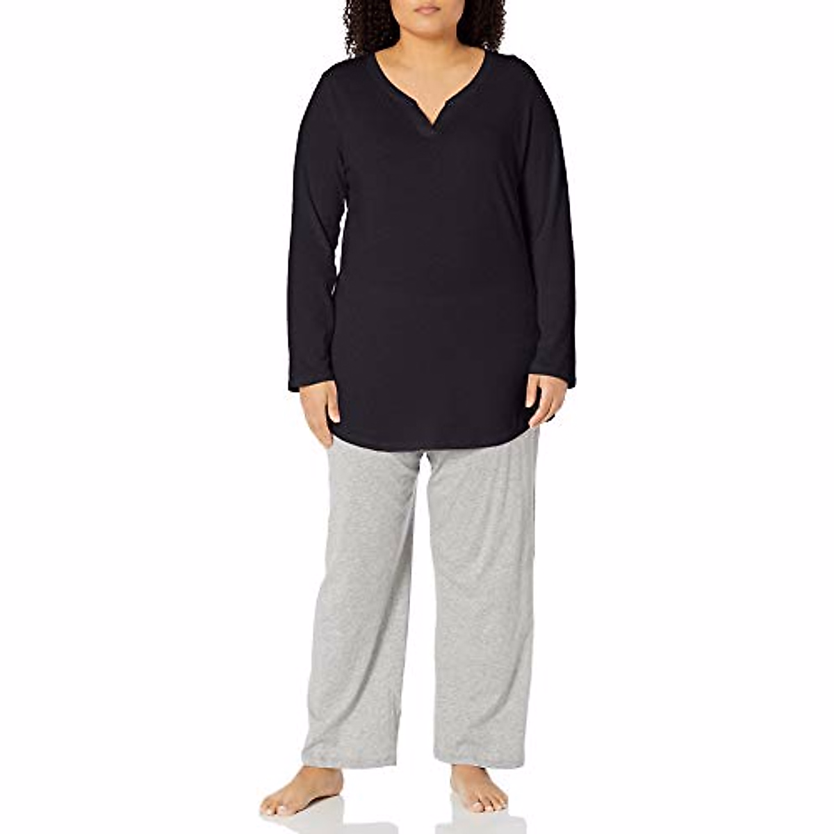 Just My Size Women's Plus Size Split Neck Tunic, Black, 2X