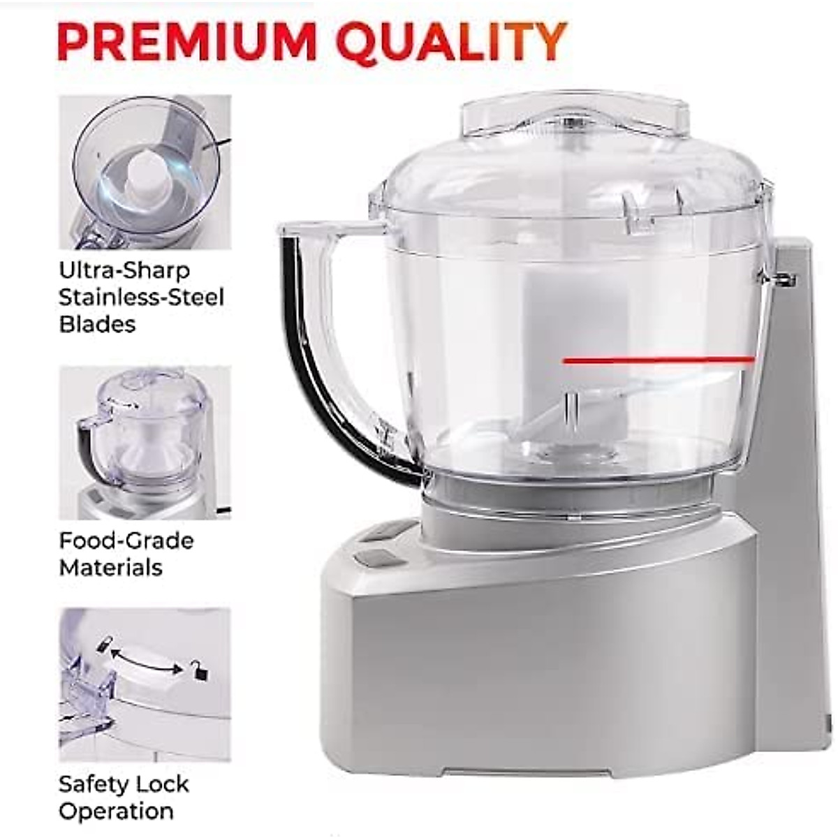 Mueller Ultra Prep Food Processor Chopper for Dicing, Grinding, Whipping and Pureeing – Mini Food Chopper Electric for Vegetables, Meat, Grains, Nuts and Whisk for Eggs and Cream